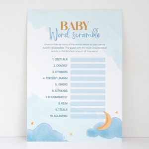 Moon Baby Shower Game, Stars Baby Shower Game, Word Scramble, Moon Baby ...