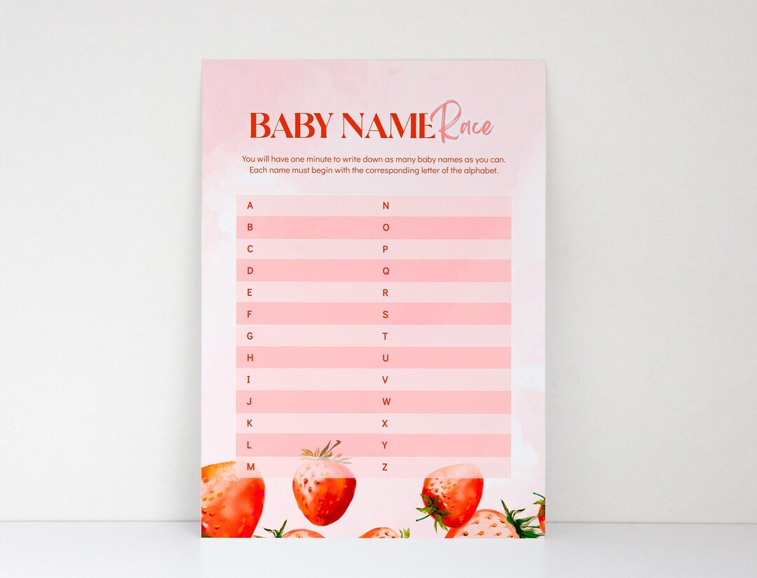 Strawberry Baby Shower Game, Name Race (instant Download) - Etsy