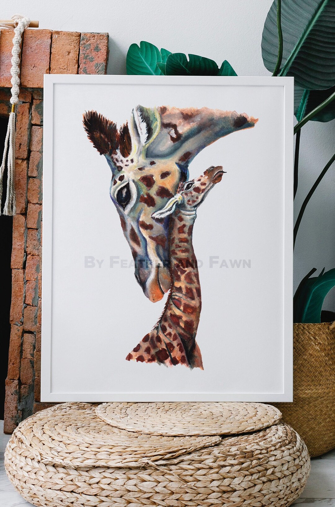 Giraffe: Mother and Baby Giraffe Watercolor Print. - Etsy