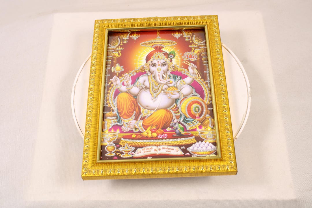 Golden Ganpati Photo Frame With Glass Cover - Etsy
