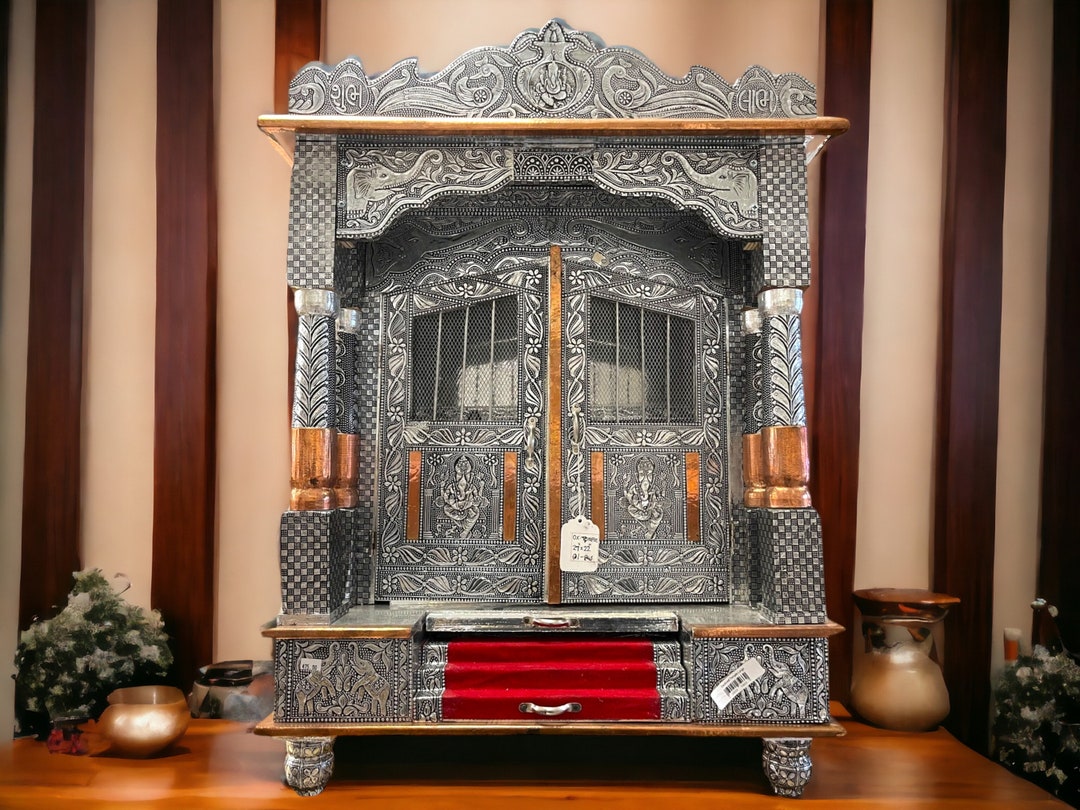 Aluminum & Copper Oxidized Home Temple Mandir With Unique Thickness and ...