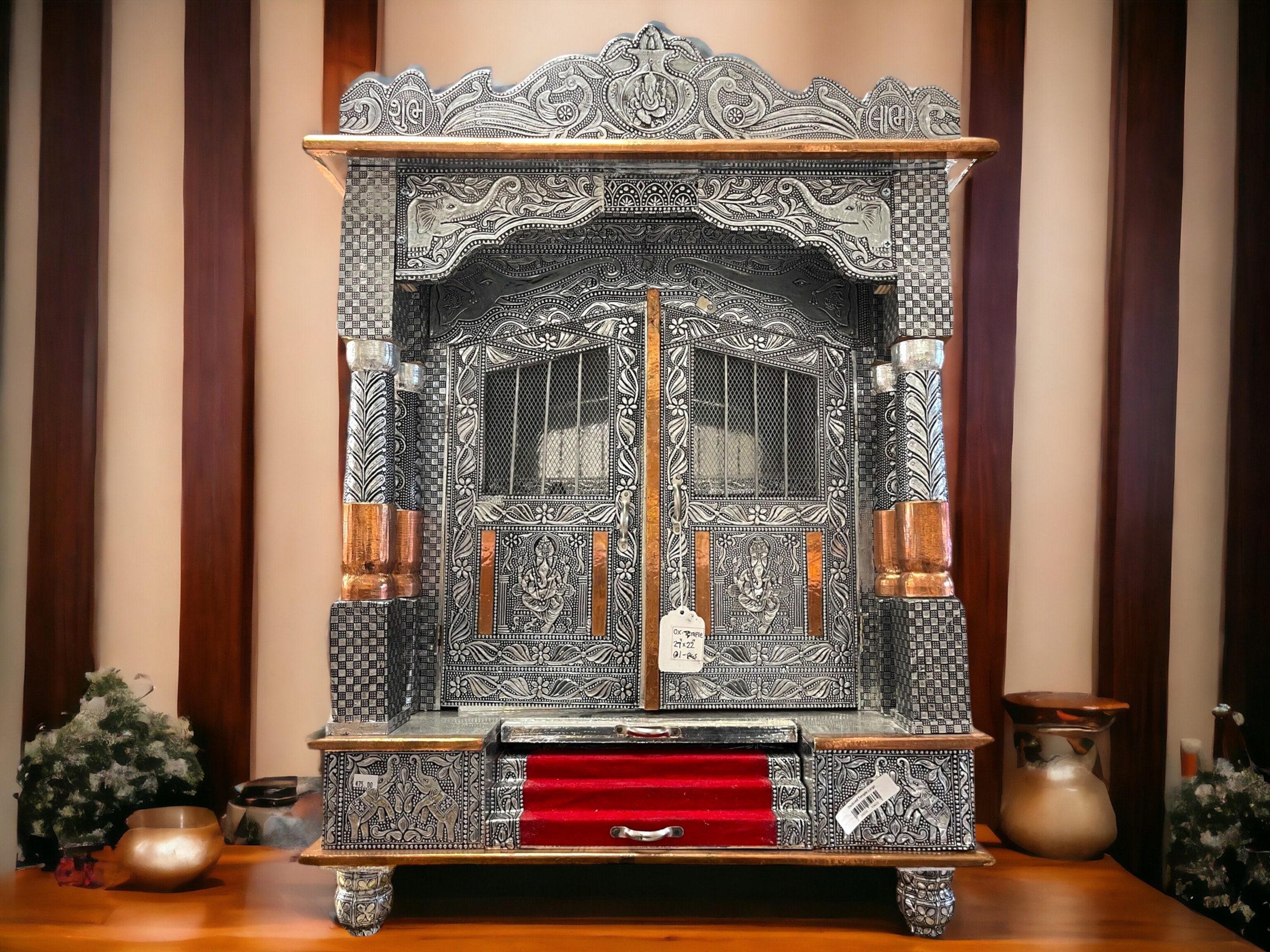 Aluminum & Copper Oxidized Home Temple Mandir With Unique Thickness and ...