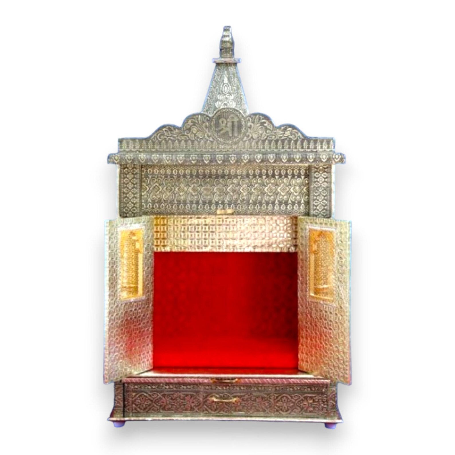Silver Oxidated Wooden Temple With Brown Accents | Oxidised Mandir ...
