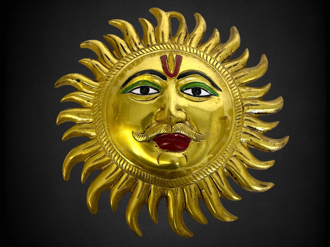Brass Sun Face Idol Figurine Wall Hanging Statue Handmade Sculpture for ...
