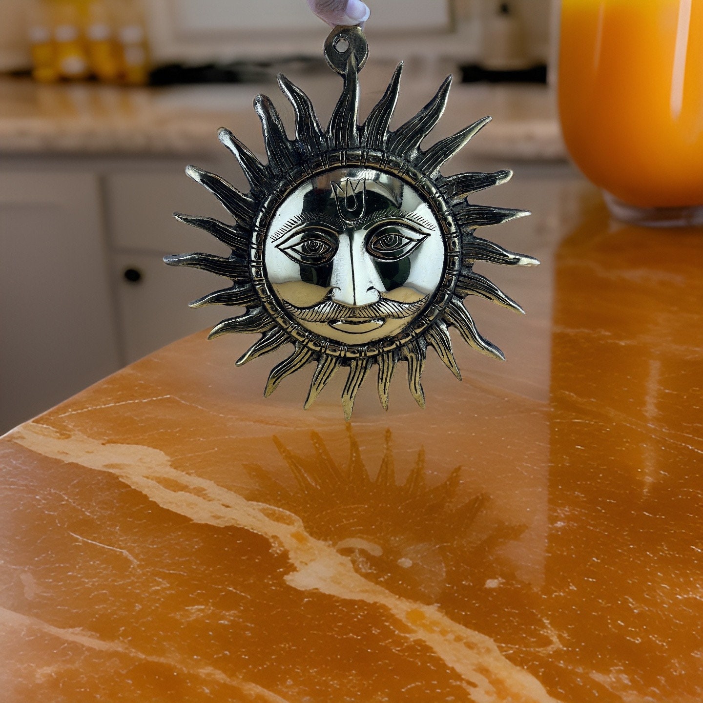 Brass Sun Face Idol Figurine Wall Hanging Statue Handmade Sculpture for ...