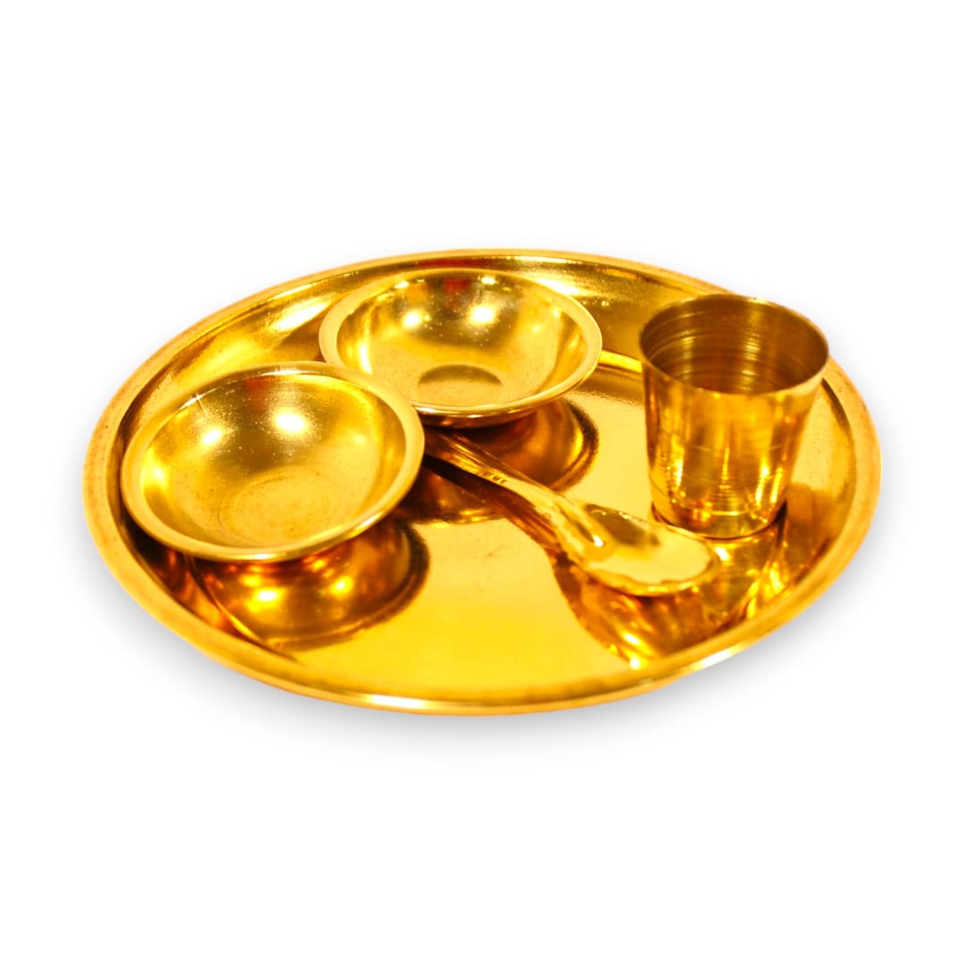 Brass Puja Thali Set for Home , Temple Puja Item | Set of Puja Thali ...