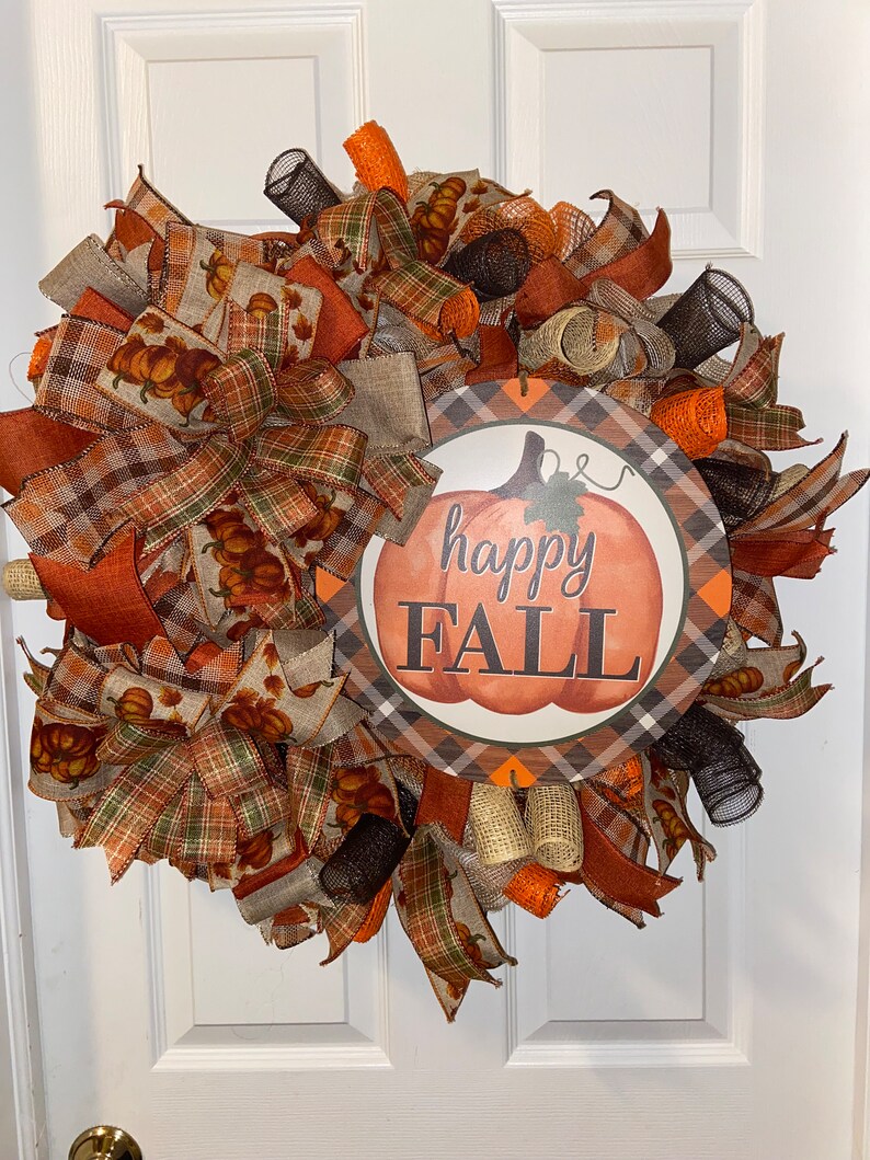 Happy Fall Wreath With 2 Large Bows - Etsy