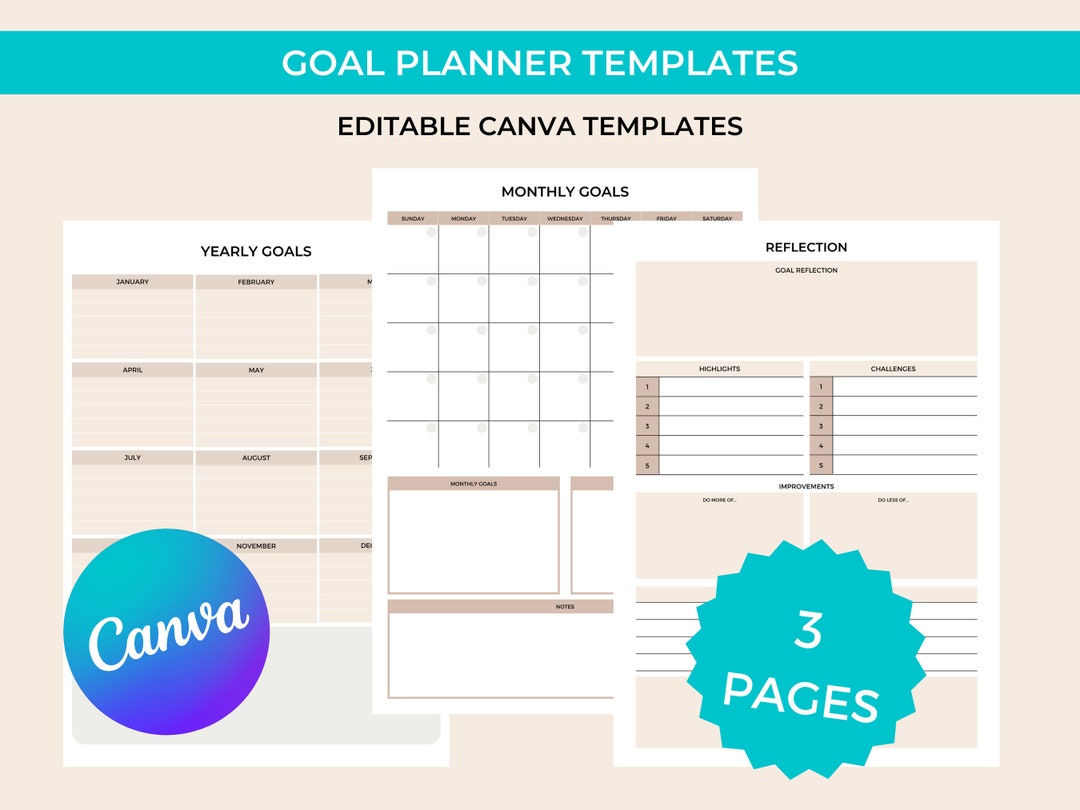 CANVA goal Setting Editable Planner 3-in-1 Customizable Templates ...