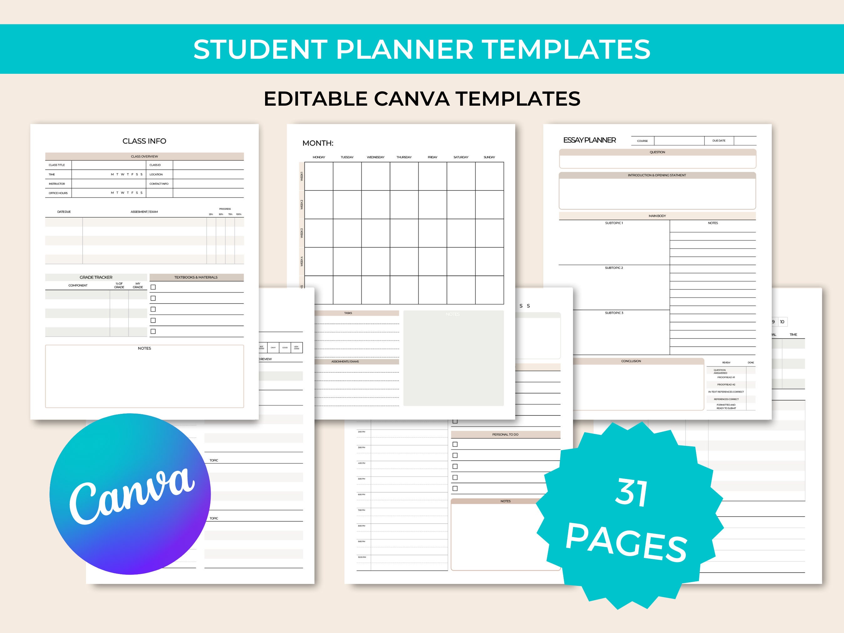 STUDENT PLANNER Templates Editable Canva Templates Goodnotes Study ...