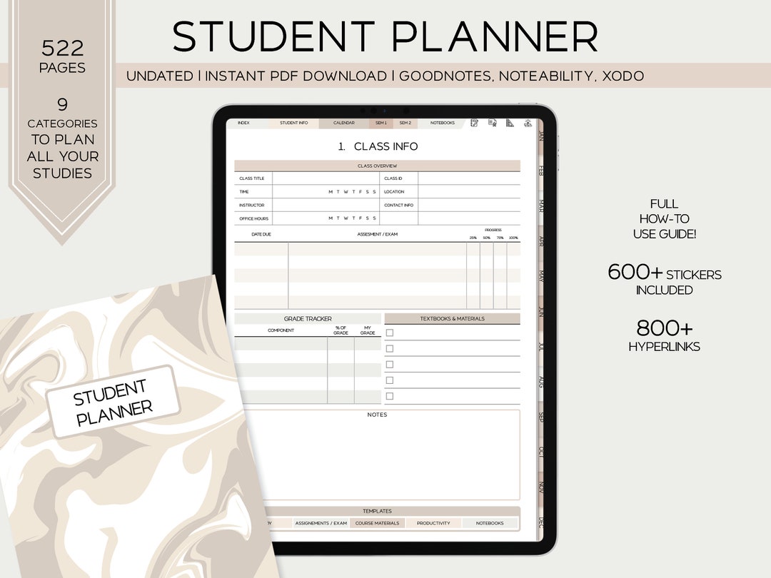 DIGITAL STUDENT PLANNER | Goodnotes Study Template and Organizer for ...