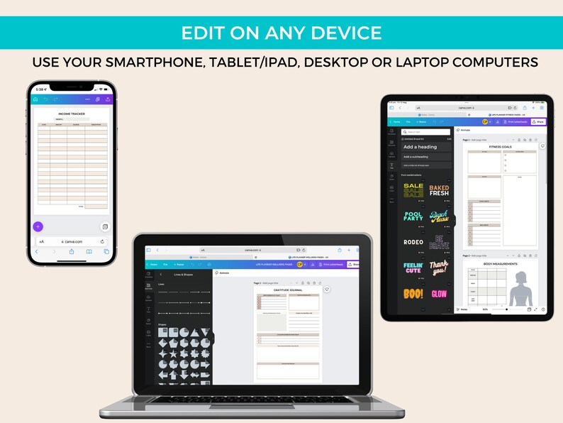 CUSTOMISABLE Productivity Planner Templates, CANVA Templates, Editable ...