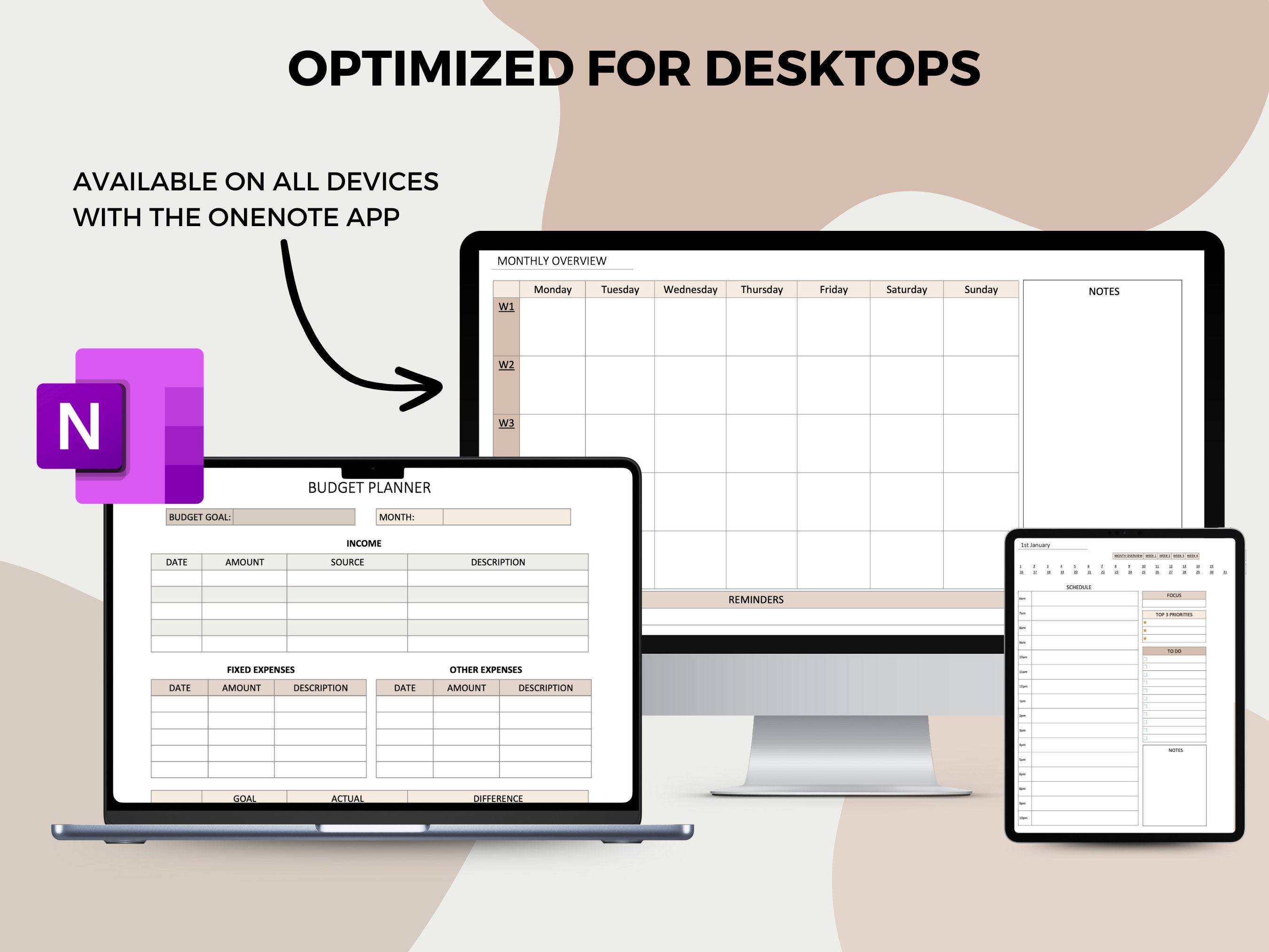 ONENOTE DIGITAL PLANNER "all-in-one" Template | Finance, Fitness, Goals ...