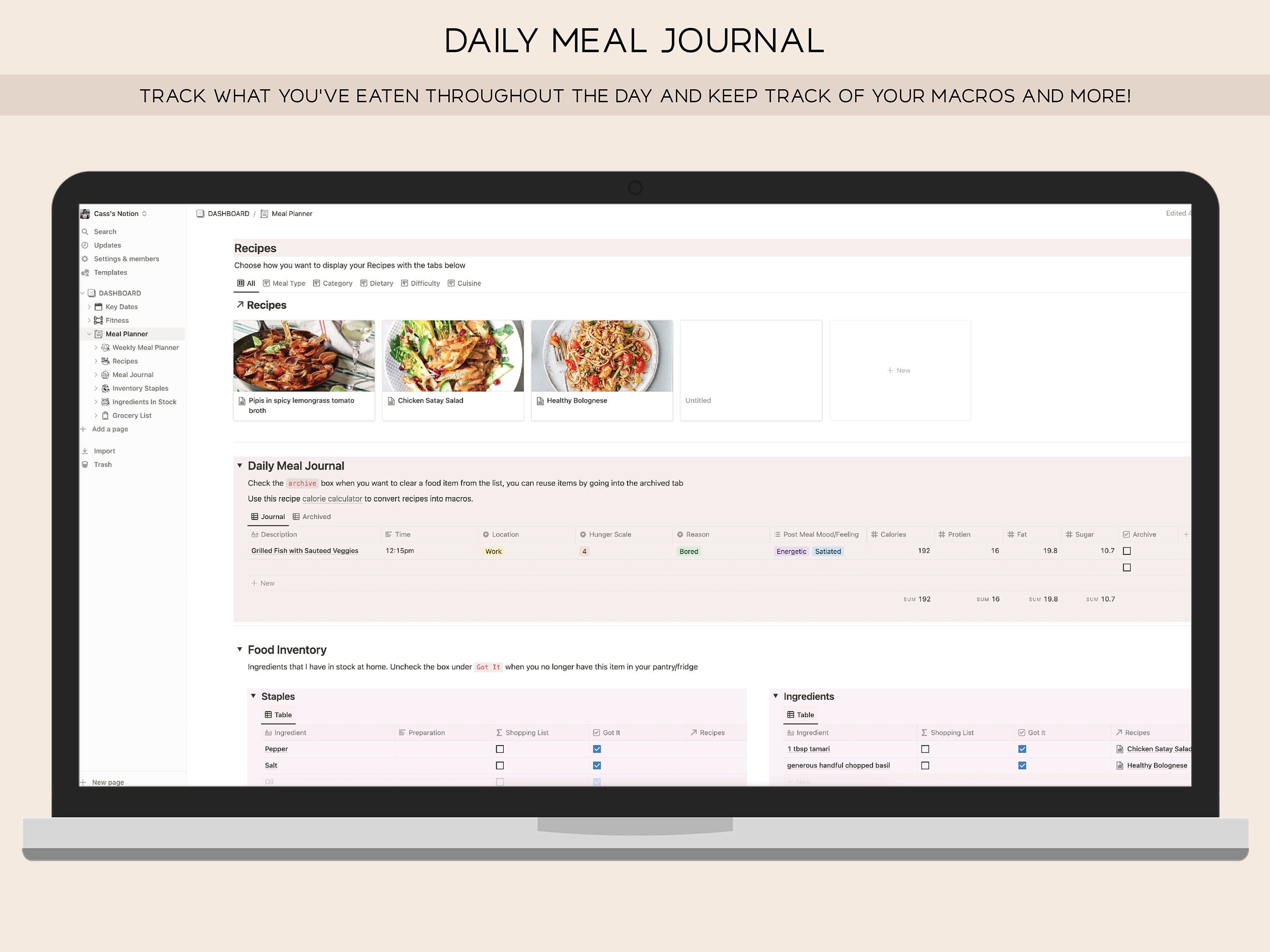 NOTION MEAL PLANNER Digital Planner Template With Auto Fill Grocery ...