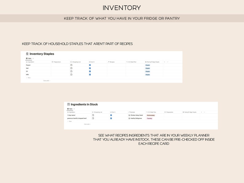 NOTION MEAL PLANNER Digital Planner Template With Auto Fill Grocery ...