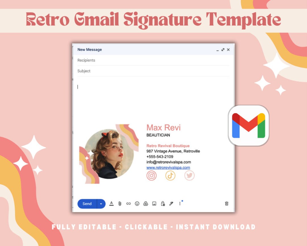 Retro Gmail Signature for Beauticians Beauty Therapist Email Signature ...