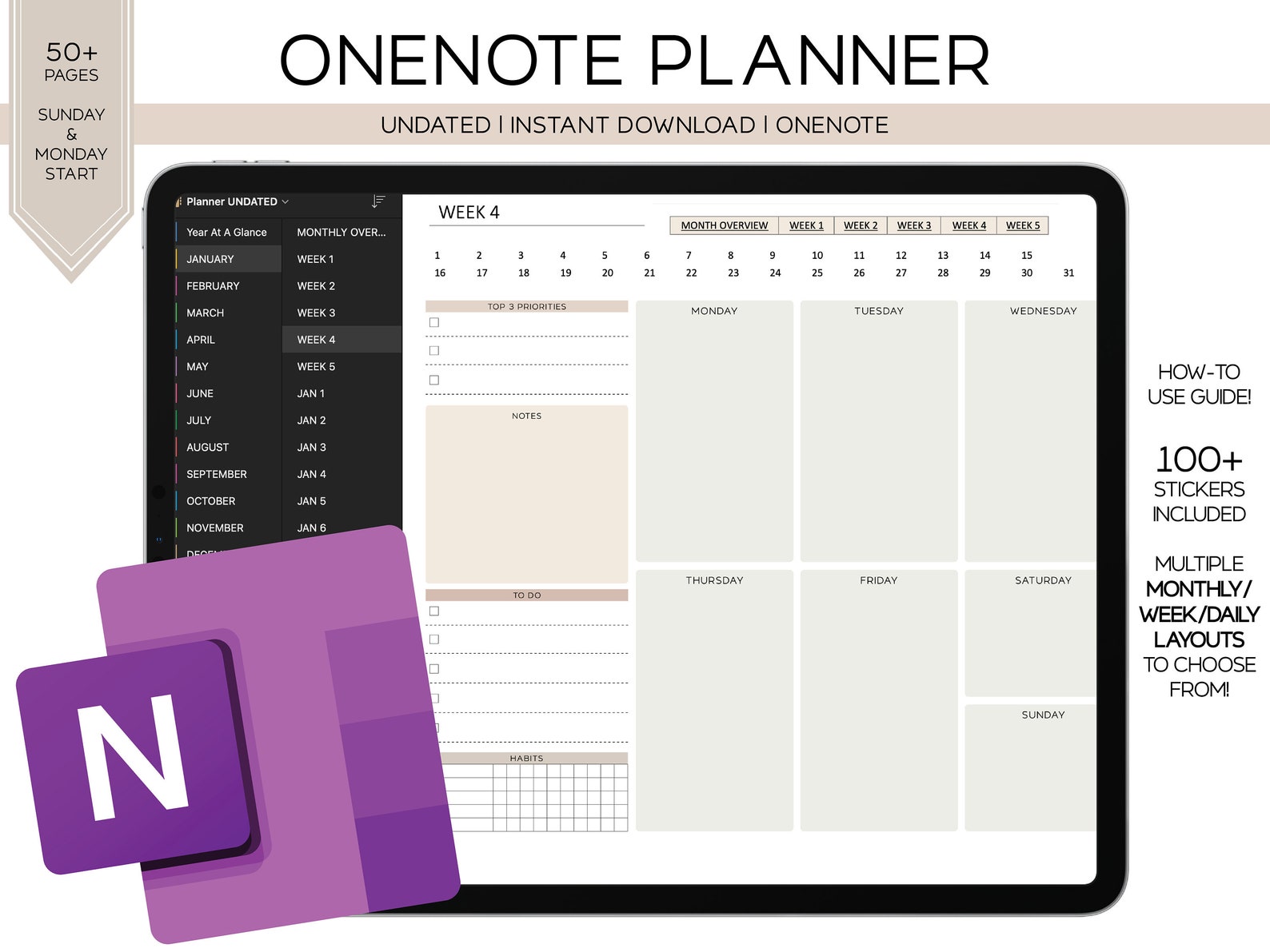ONENOTE PLANNER, Digital Planning for Ipad, Laptops and Computers, All ...