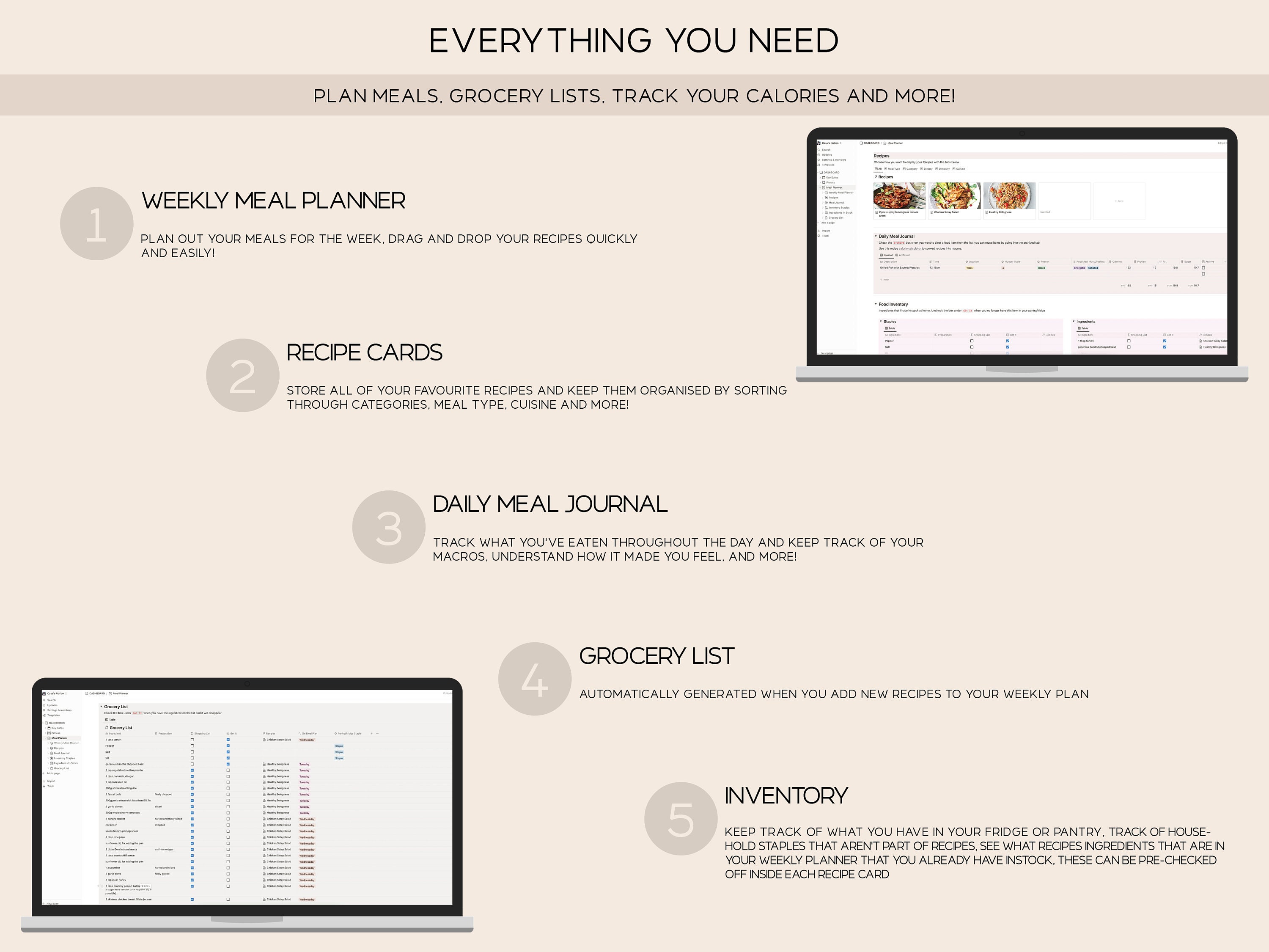 NOTION MEAL PLANNER | Digital Planner Template With Auto Fill Grocery ...