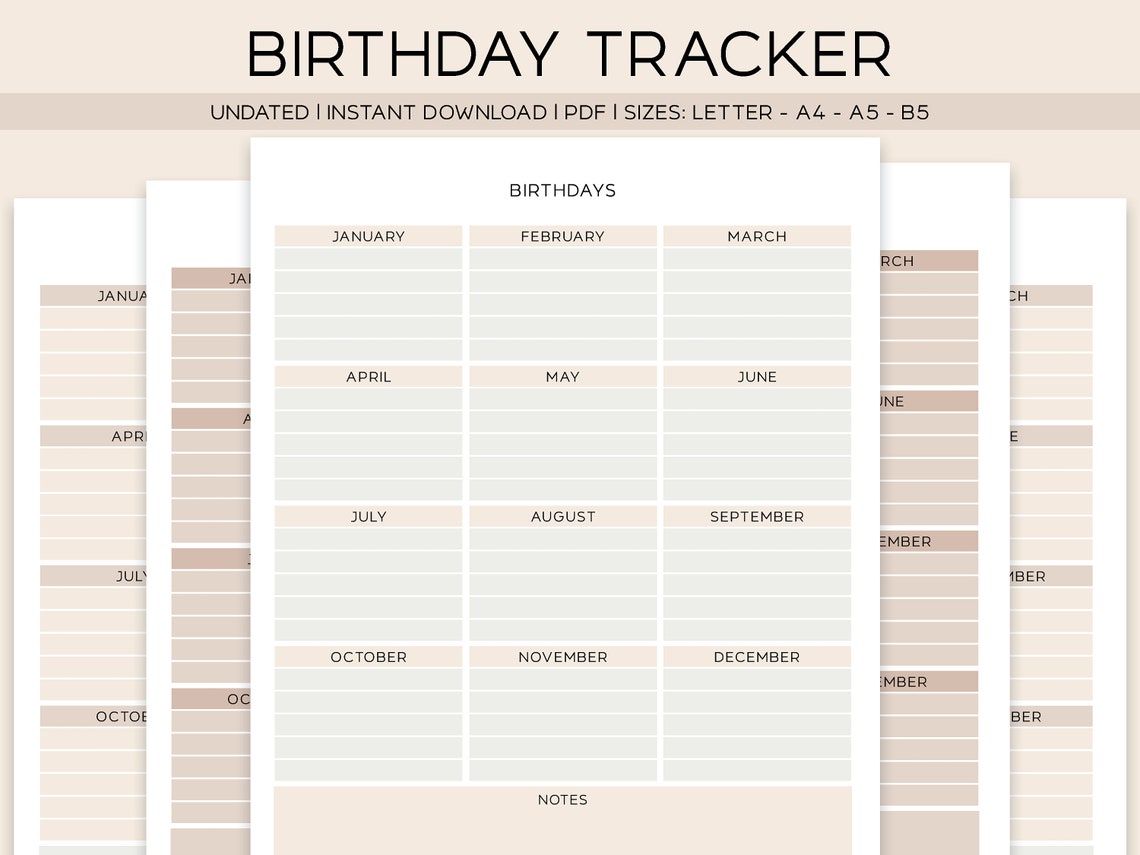 BIRTHDAY TRACKER PRINTABLE digital Download Wall Display Reminder for ...