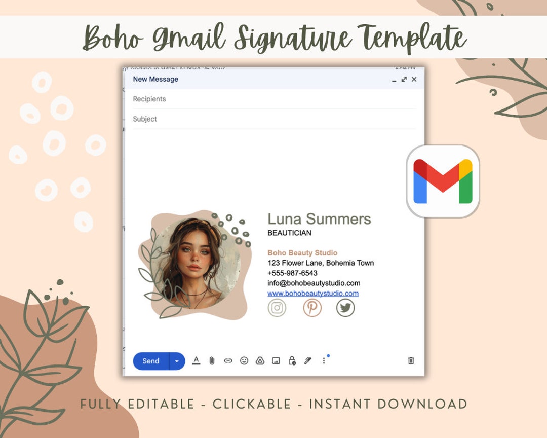 Boho Gmail Signature for Beauticians Beauty Therapist Email Signature ...