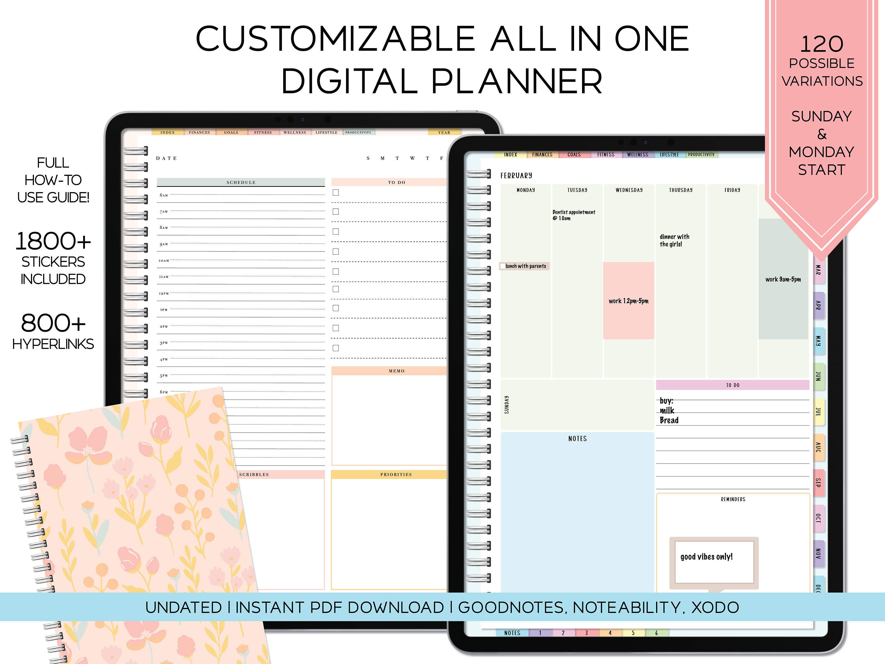 CUSTOMIZABLE DIGITAL undated PLANNER All-in-one: Finance, Fitness ...