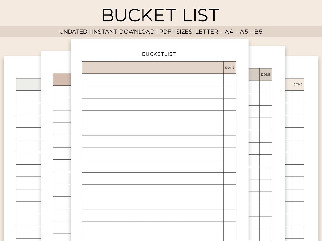BUCKET LIST TRACKER Printable | Personal Goals, Life Plans, Things You ...