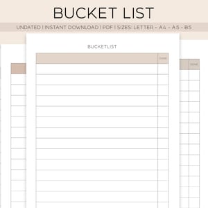 BUCKET LIST TRACKER Printable | Personal Goals, Life Plans, Things You ...