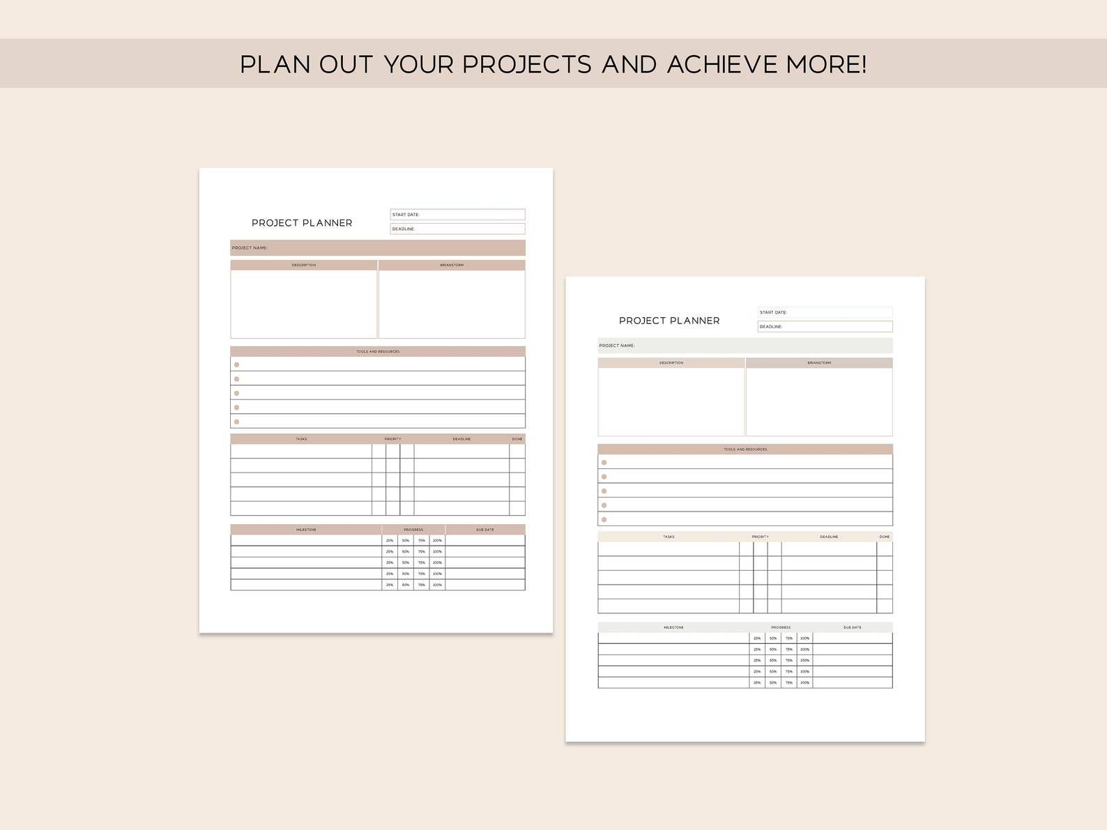 PROJECT PLANNER, A5 Planner Inserts, Instant Download, PDF Letter, A4 ...