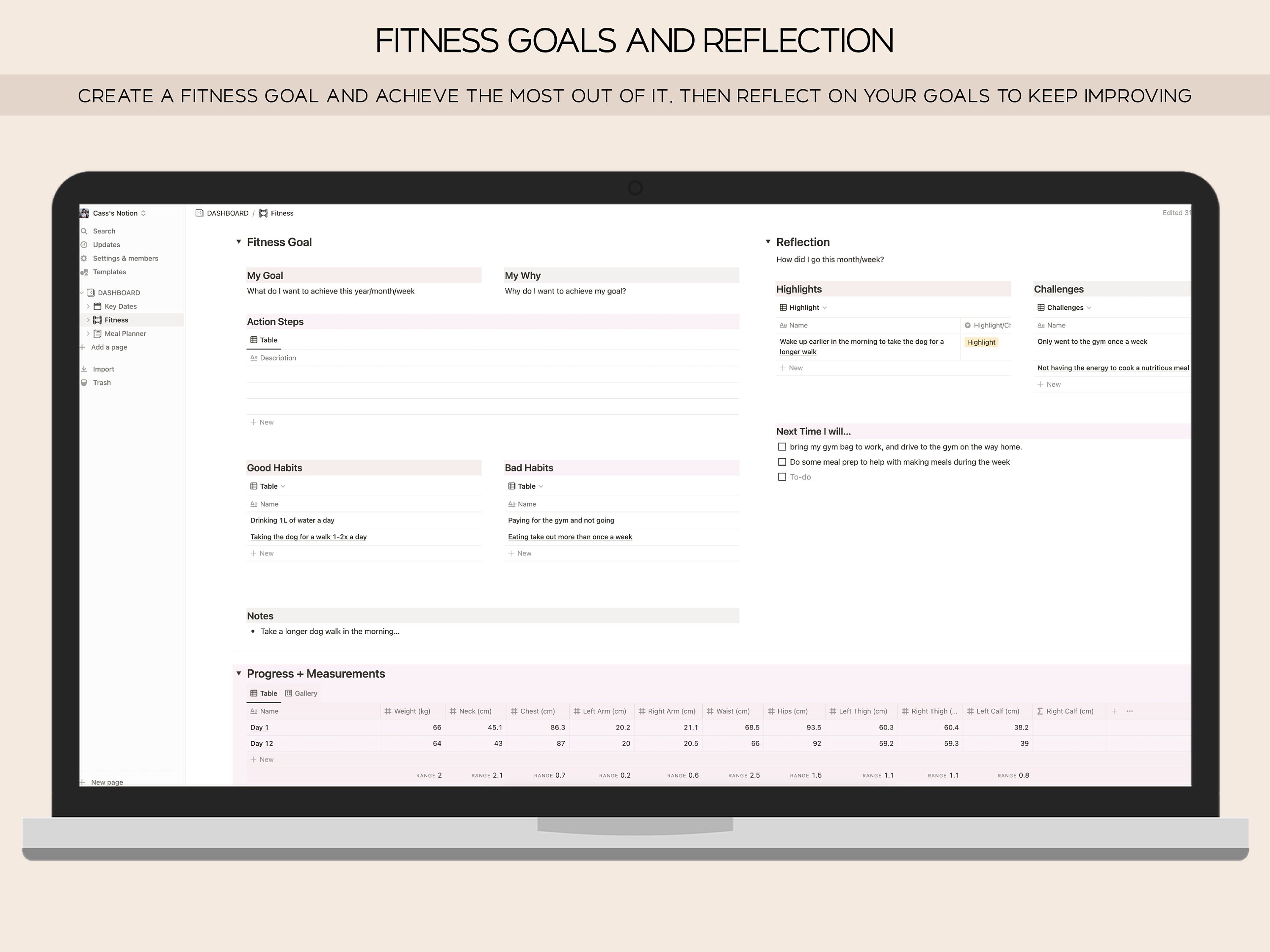 NOTION WORKOUT PLANNER | Digital Planner Template to Track Your Fitness ...