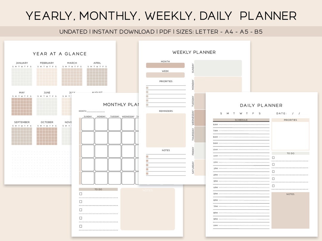 CALENDAR PLANNER BUNDLE Printable | Daily, Weekly, Monthly, and Yearly ...