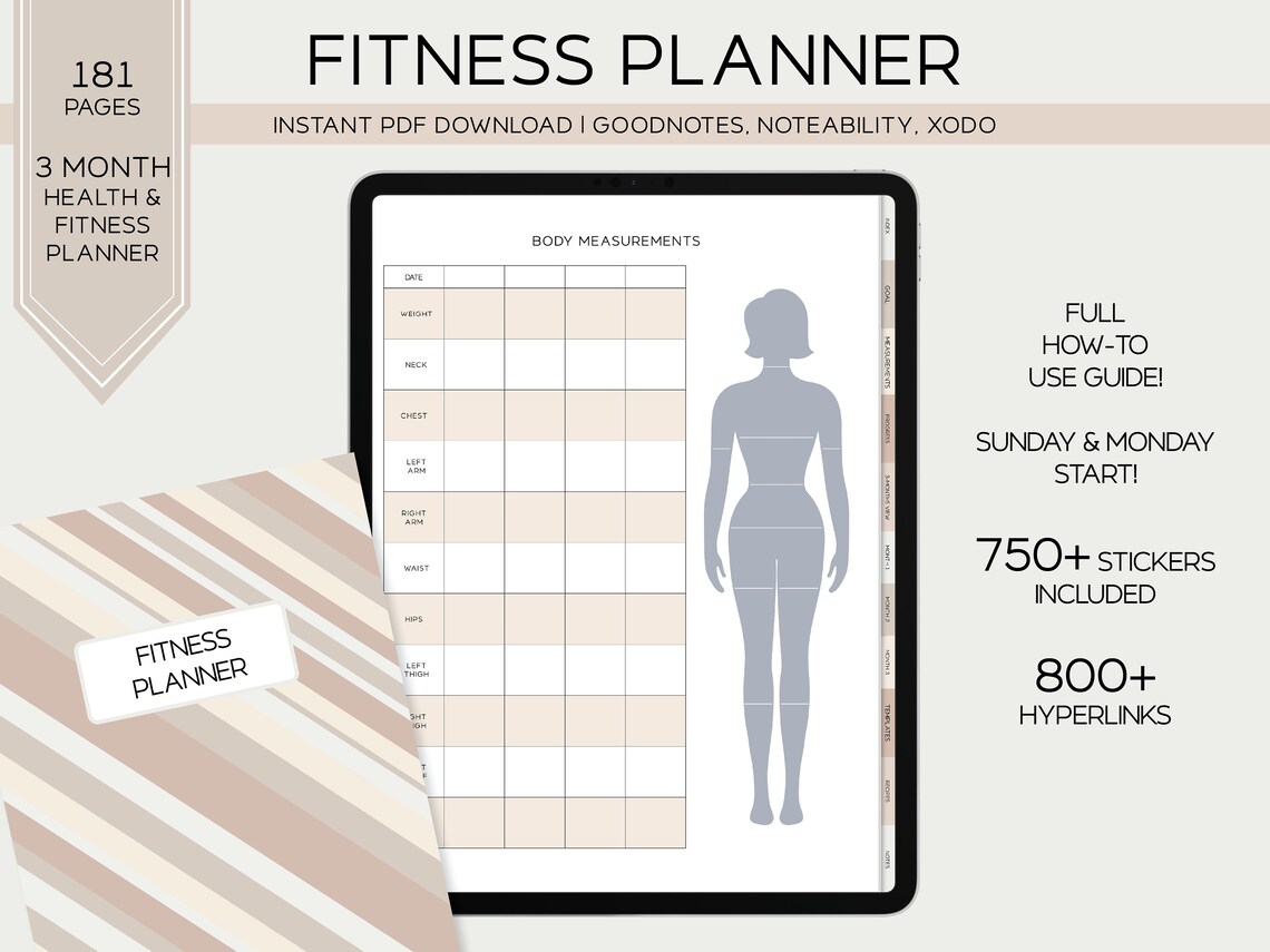 DIGITAL FITNESS PLANNER 750 Digital Planner Stickers Health - Etsy ...