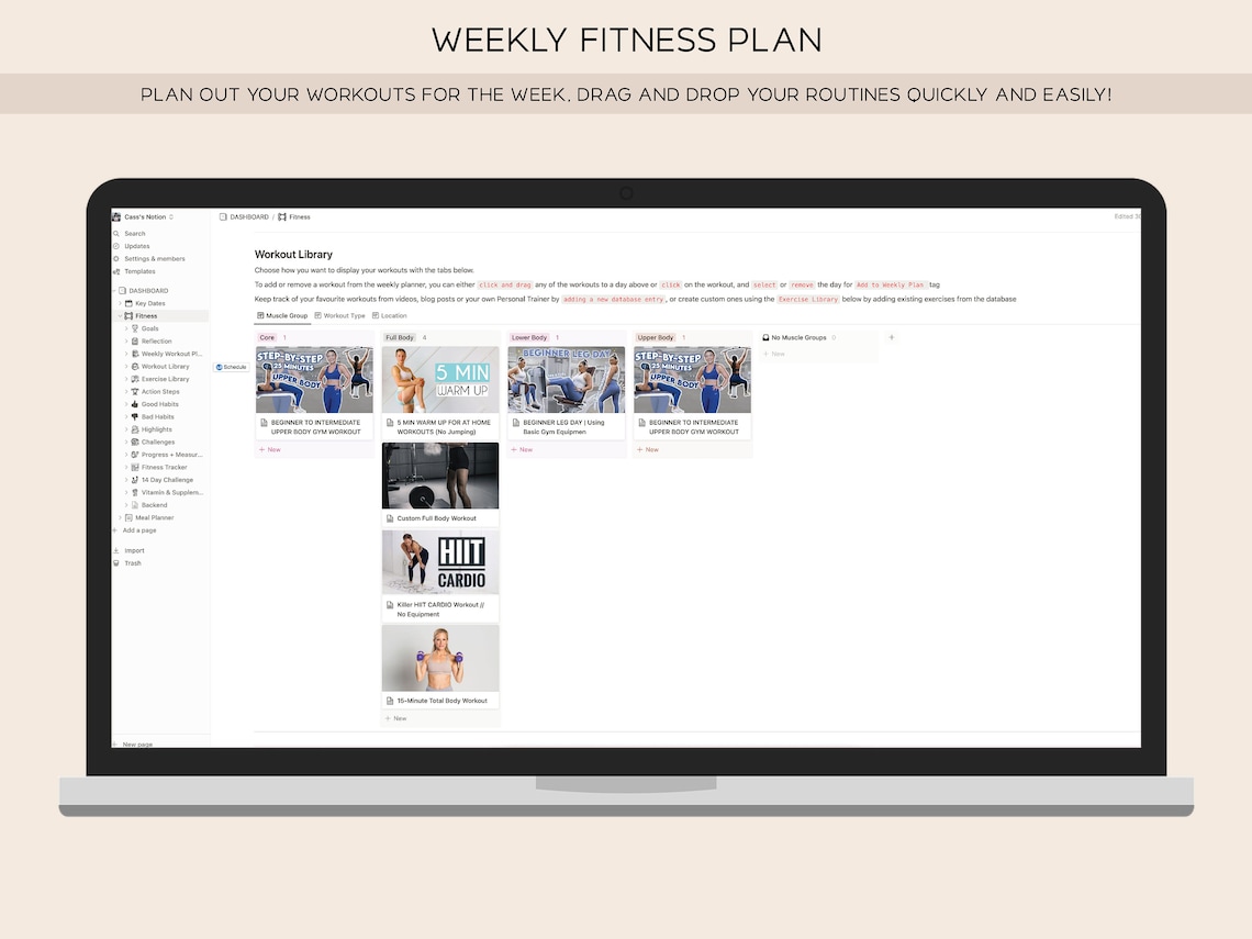NOTION WORKOUT PLANNER | Digital Planner Template to Track Your Fitness ...