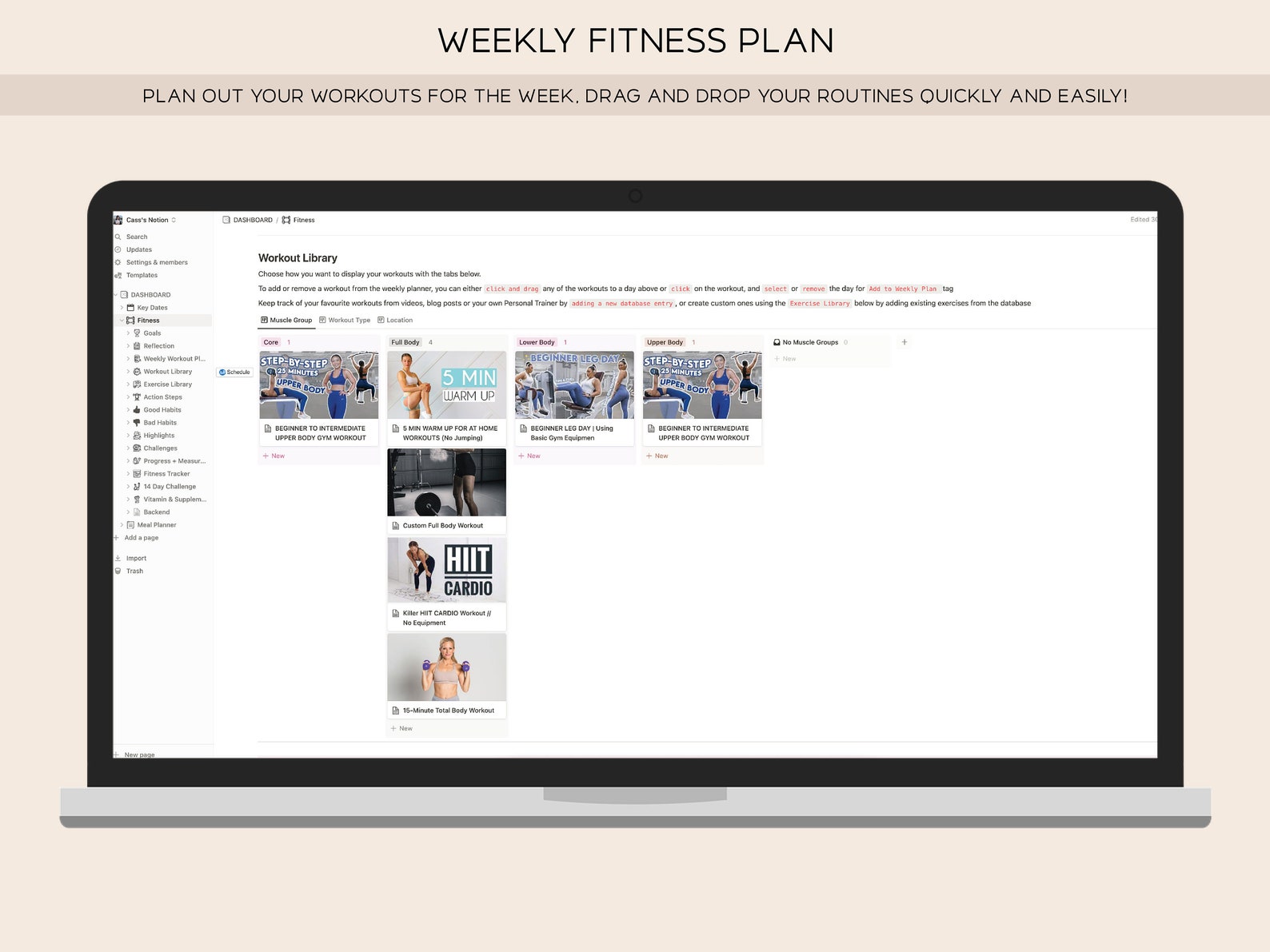 NOTION WORKOUT PLANNER | Digital Planner Template to Track Your Fitness ...
