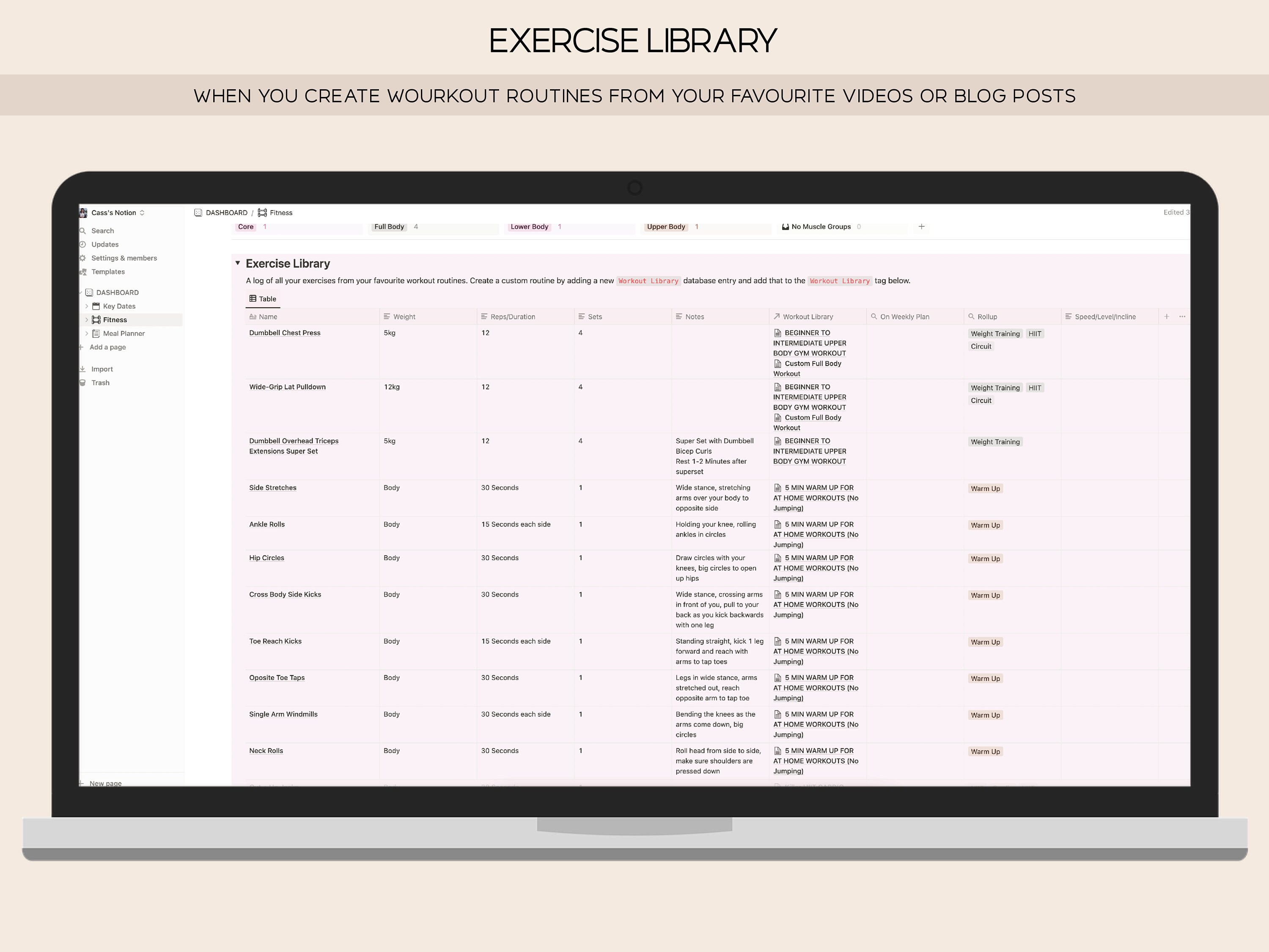 NOTION WORKOUT PLANNER | Digital Planner Template to Track Your Fitness ...