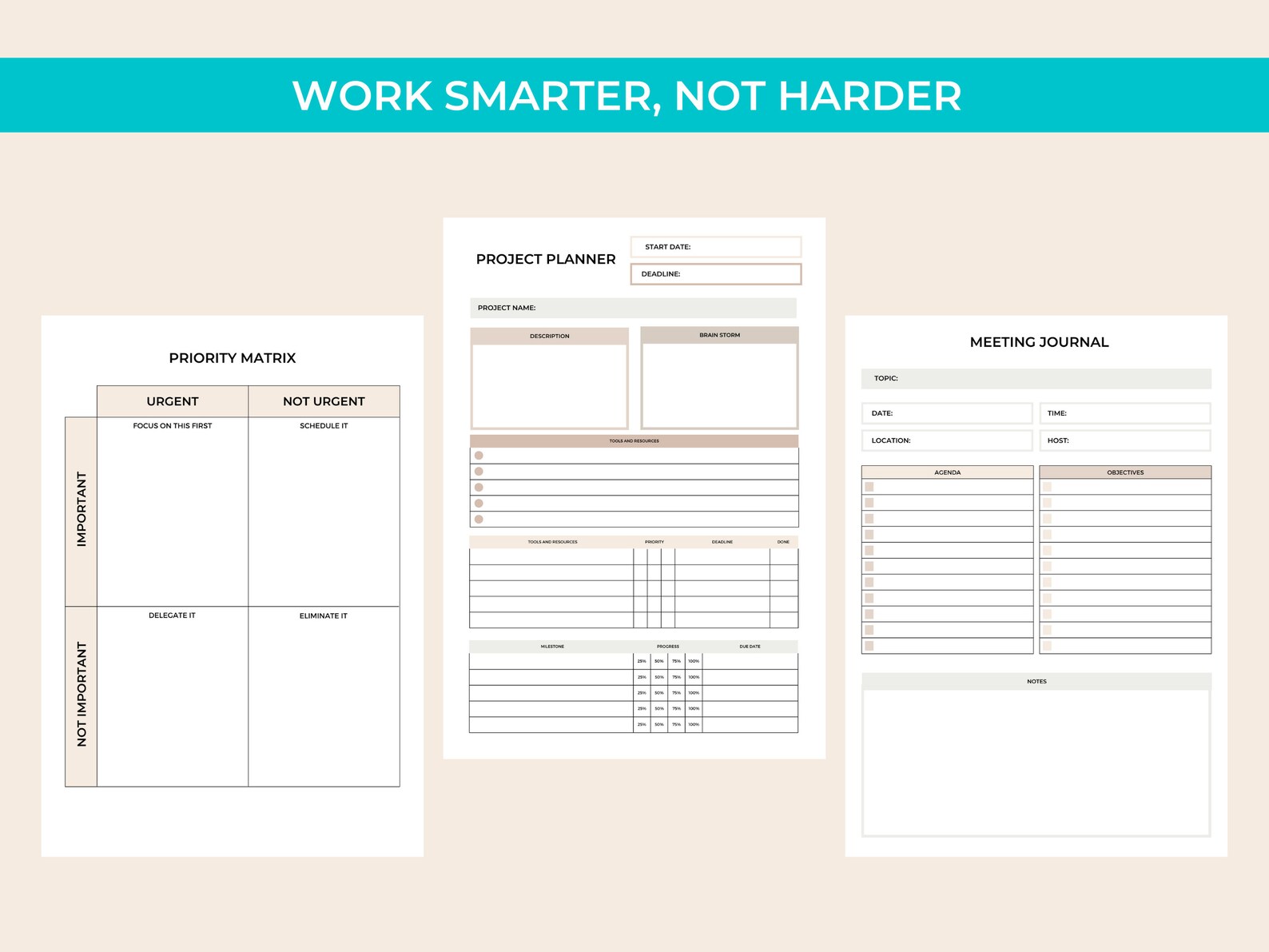 CUSTOMISABLE Productivity Planner Templates, CANVA Templates, Editable ...