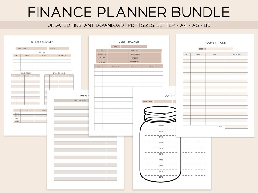 FINANCE PLANNER Printable BUNDLE | Income Tracker, Budget Journal, Debt ...