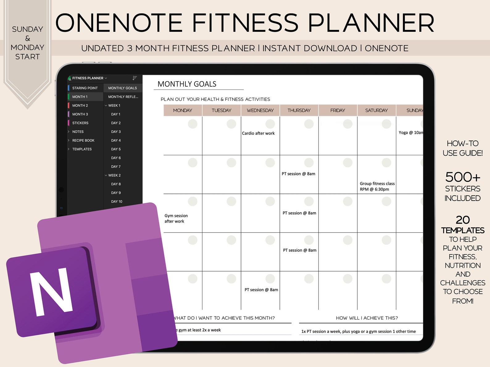ONENOTE FITNESS PLANNER | Digital Workout Template to Track Progress ...