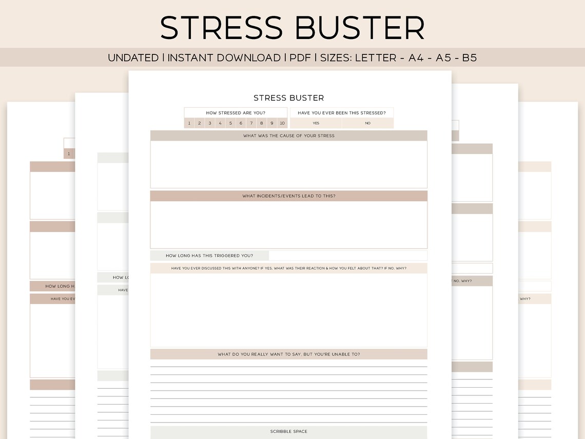 STRESS MANAGEMENT TRACKER Printable Track Stress Levels, Stressors ...