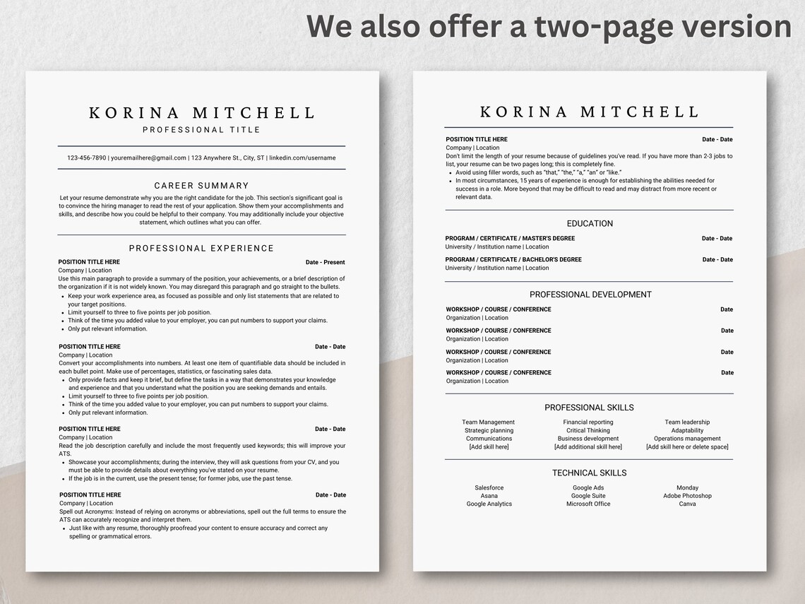 Ats-friendly Resume Templates 2023: Editable Template for Canva, Word ...