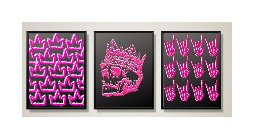 Pink Skull Wall Art Print, Preppy Room Decor, Crown Skull Abstract Pink ...