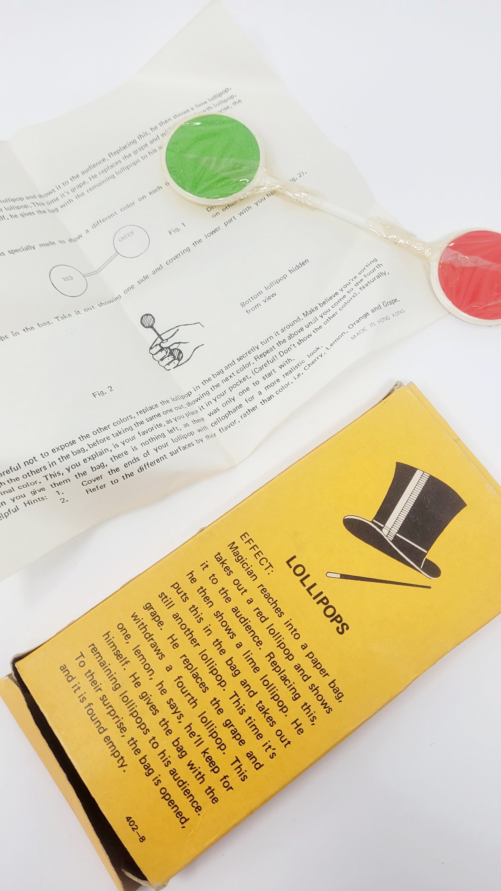 Vintage Magic Trick Lot Clown Nose Cards Lollipops Fake Thumb Wand ...