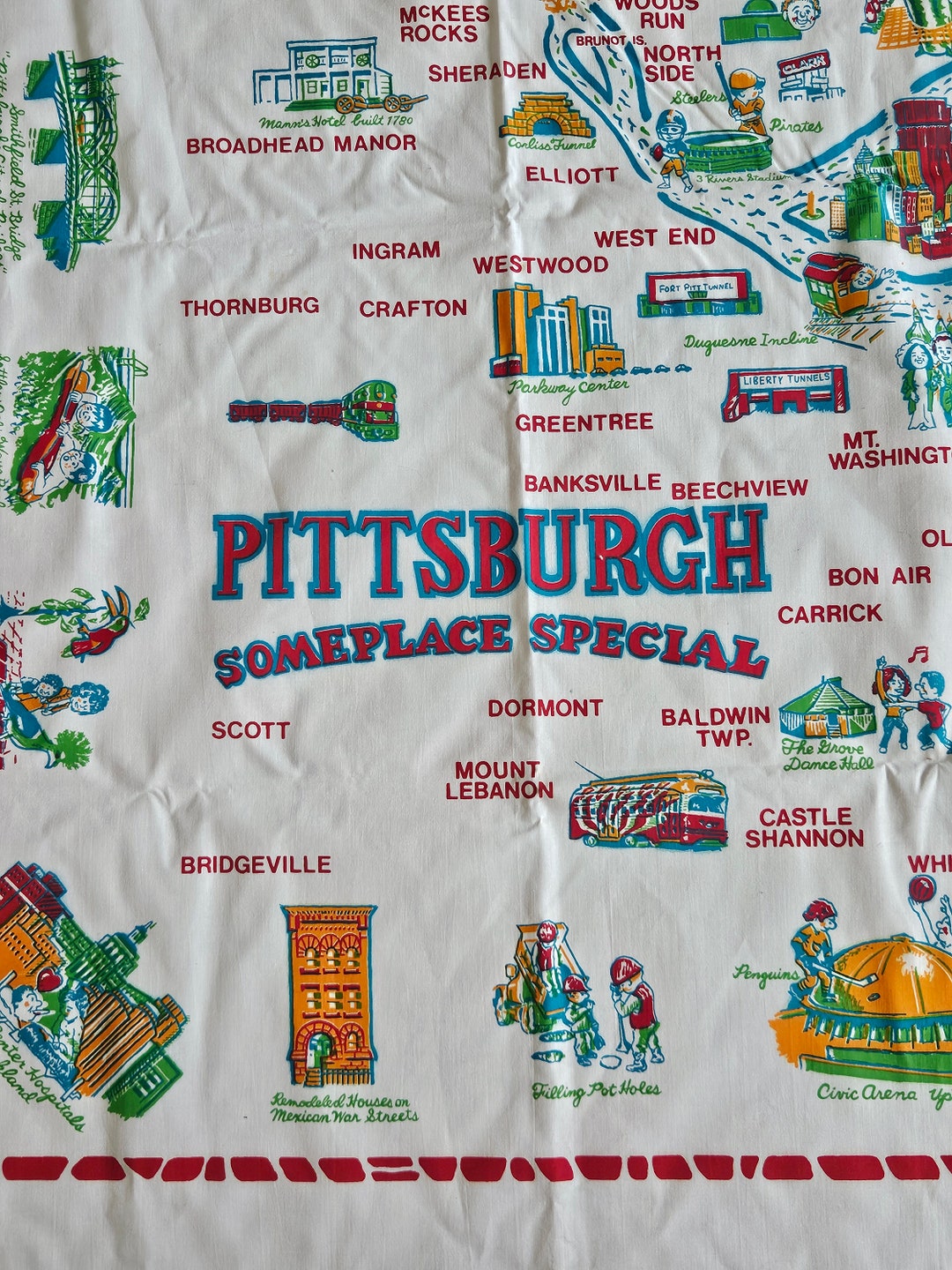 Pittsburgh Pennsylvania Kitschy Souvenir Tablecloth Wallhanging - Etsy