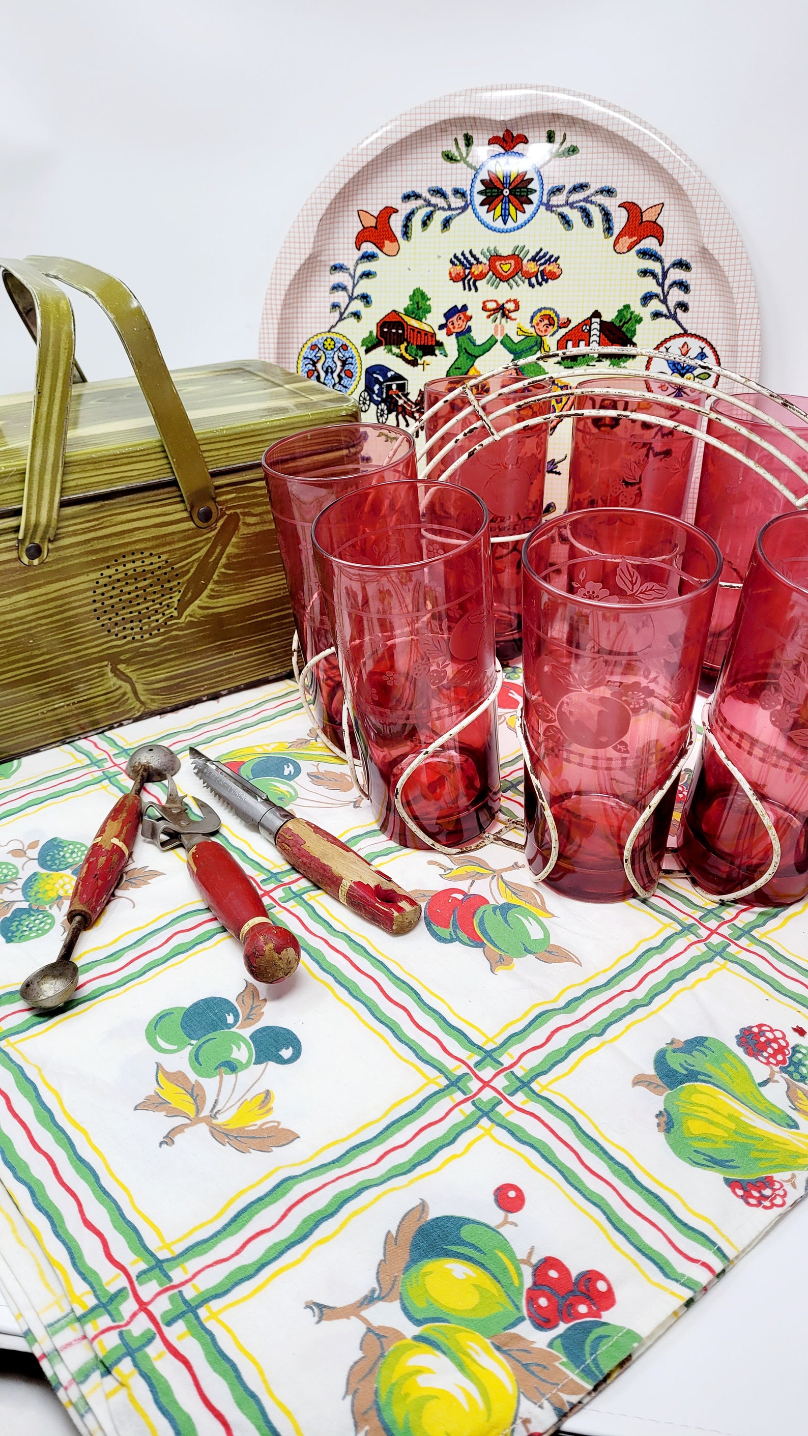 Vintage 1950s Red Wood Handled Kitchen Tools Utensils Can - Etsy