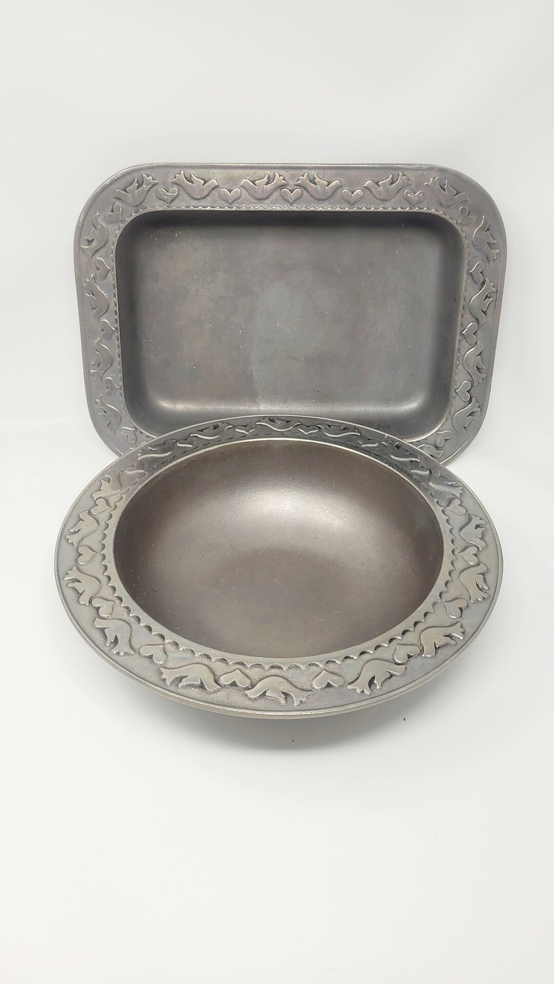 Vintage Retired Wilton Pewter Serving Pieces Dove Heart Rim Design - Etsy