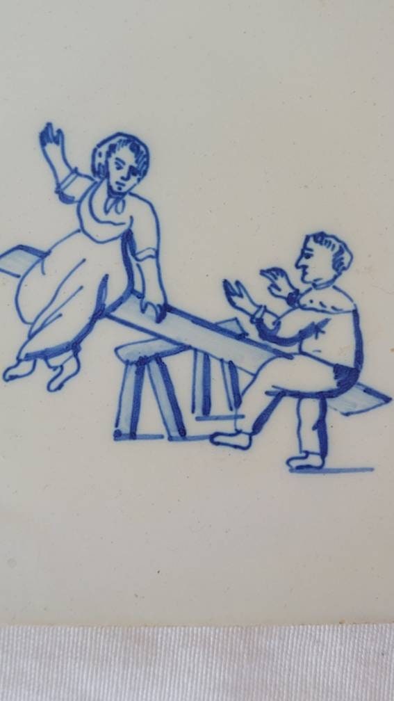 Vintage 1960s Delft Tile Blue White See Saw Pattern - Etsy