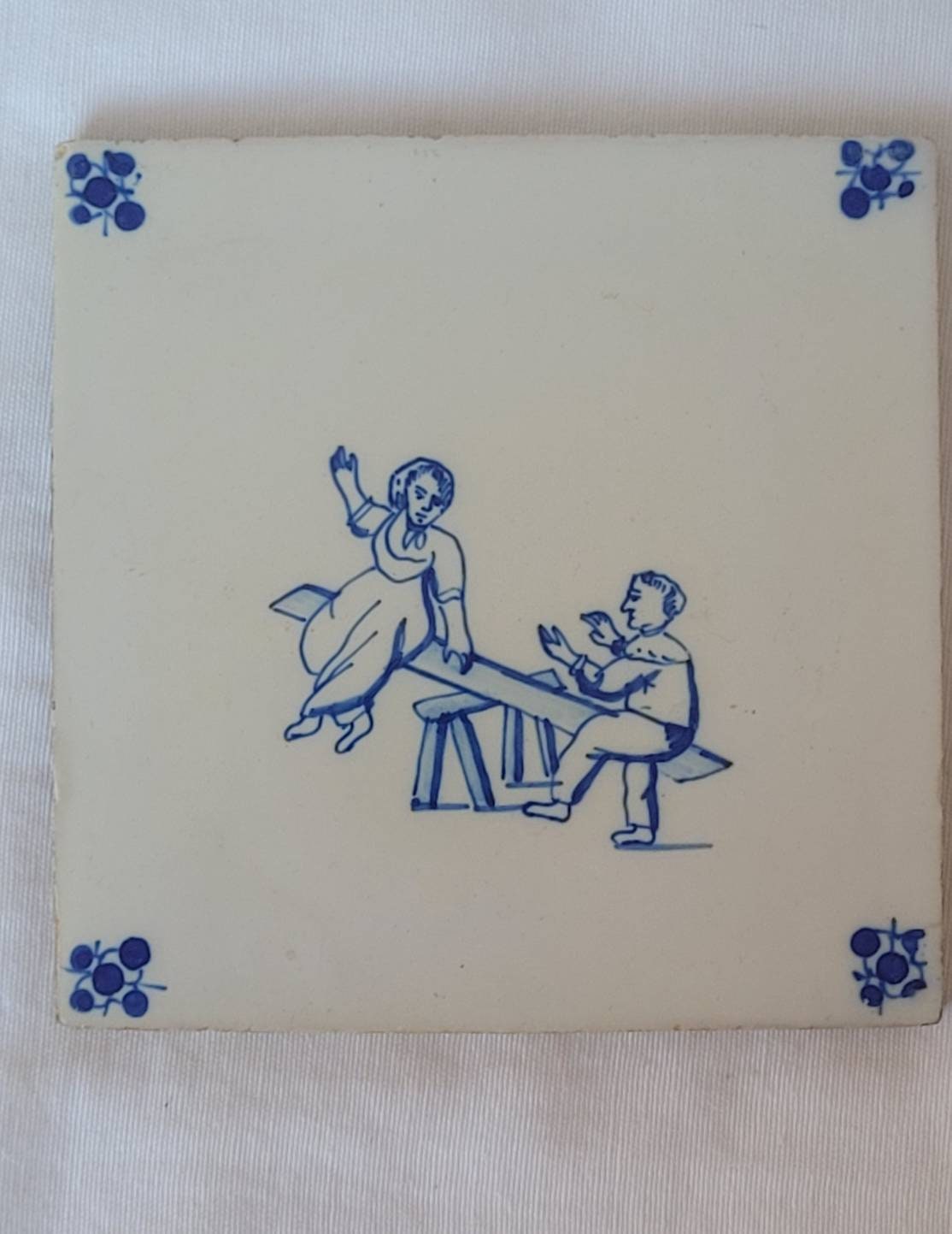 Vintage 1960s Delft Tile Blue White See Saw Pattern - Etsy