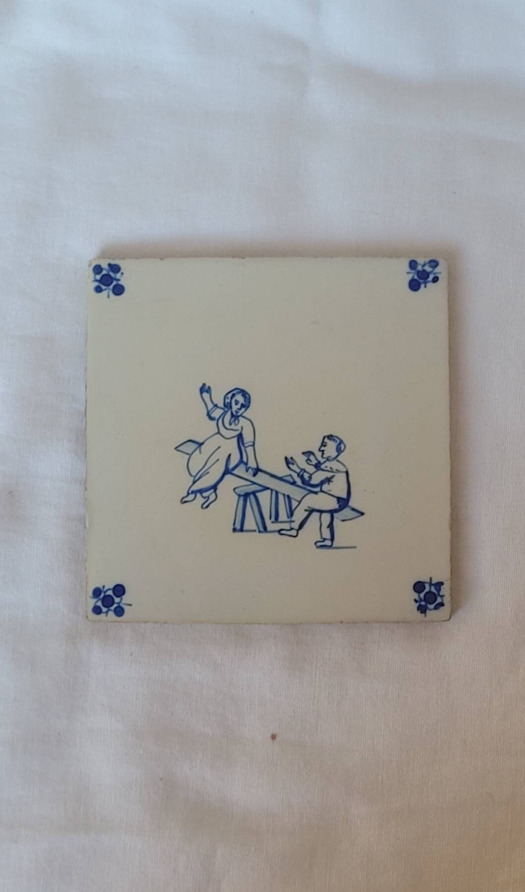 Vintage 1960s Delft Tile Blue White See Saw Pattern - Etsy