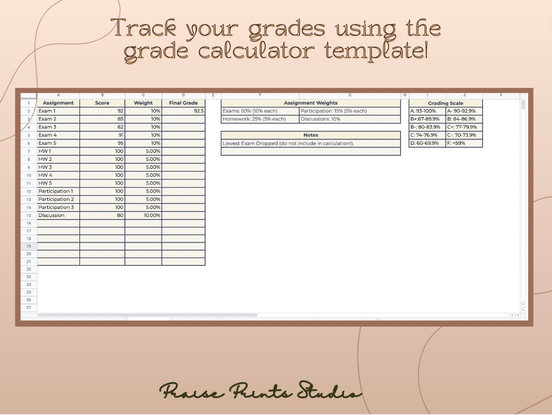 Assignment Grade Tracker Template Clay Google Sheets Digital Download ...