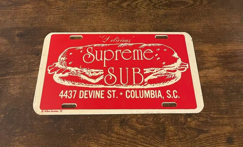 Supreme Sub Booster License Plate Columbia South Carolina Subway ...