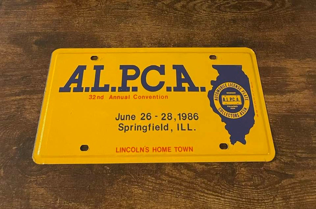 1986 ALPCA Convention Booster License Plate Springfield Illinois STEEL ...