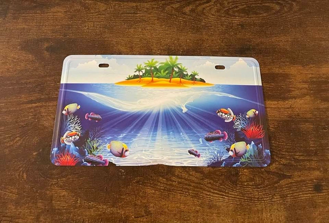 Island Life Ocean Scene Booster License Plate Salt Water Aquarium Palm ...